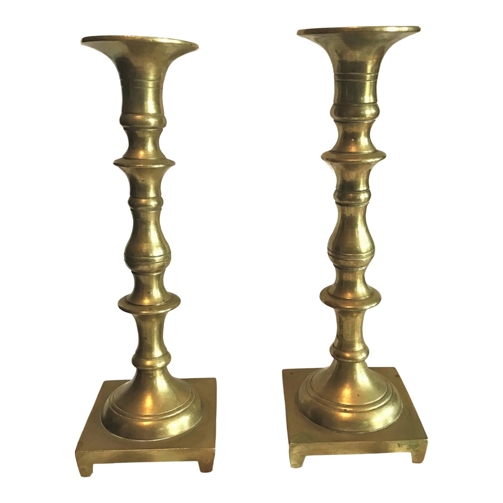 Antique Traditional Heavy Brass Candlesticks- a Pair | Chairish