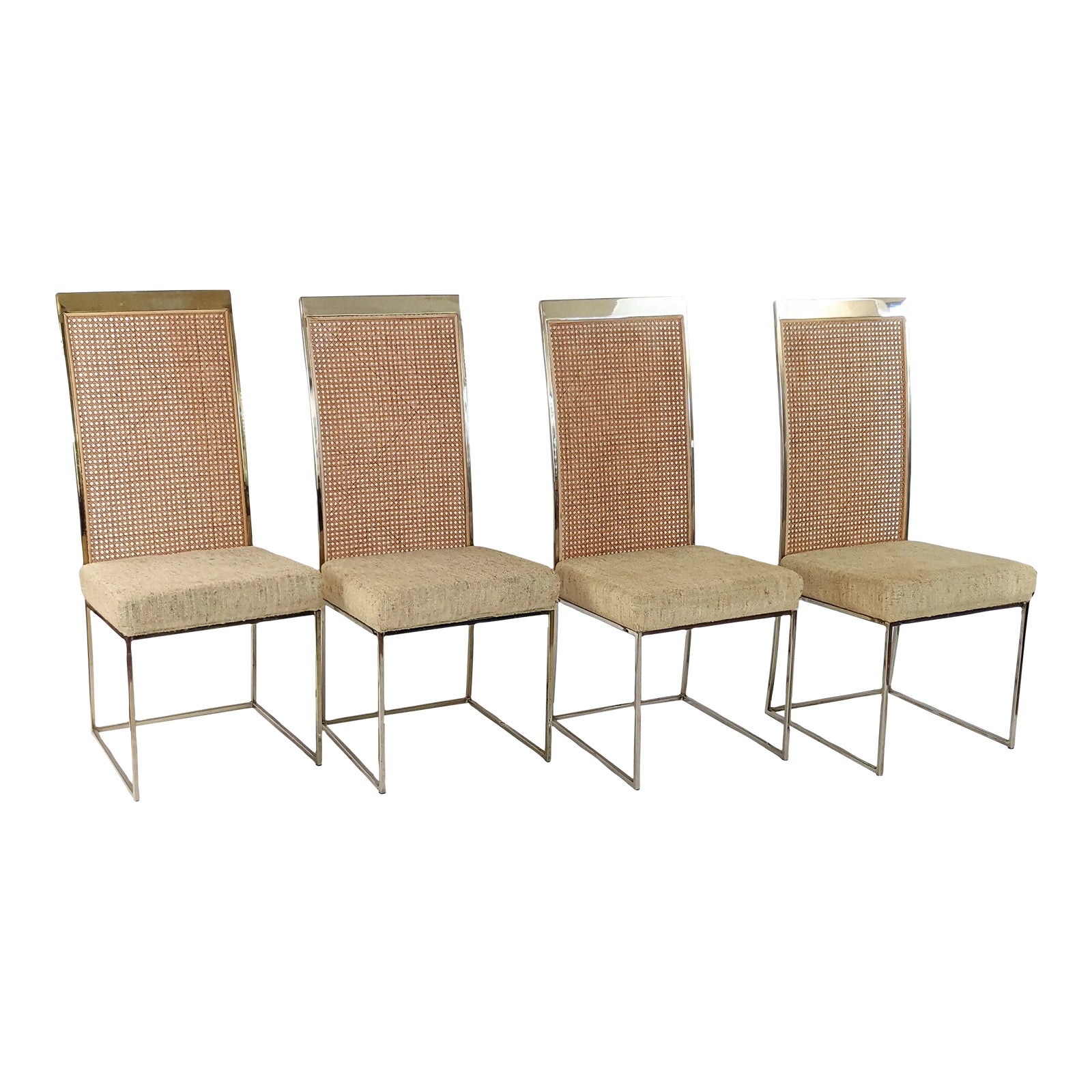 Set of Four Milo Baughman for Thayer Coggins Brass and Cane High Back ...