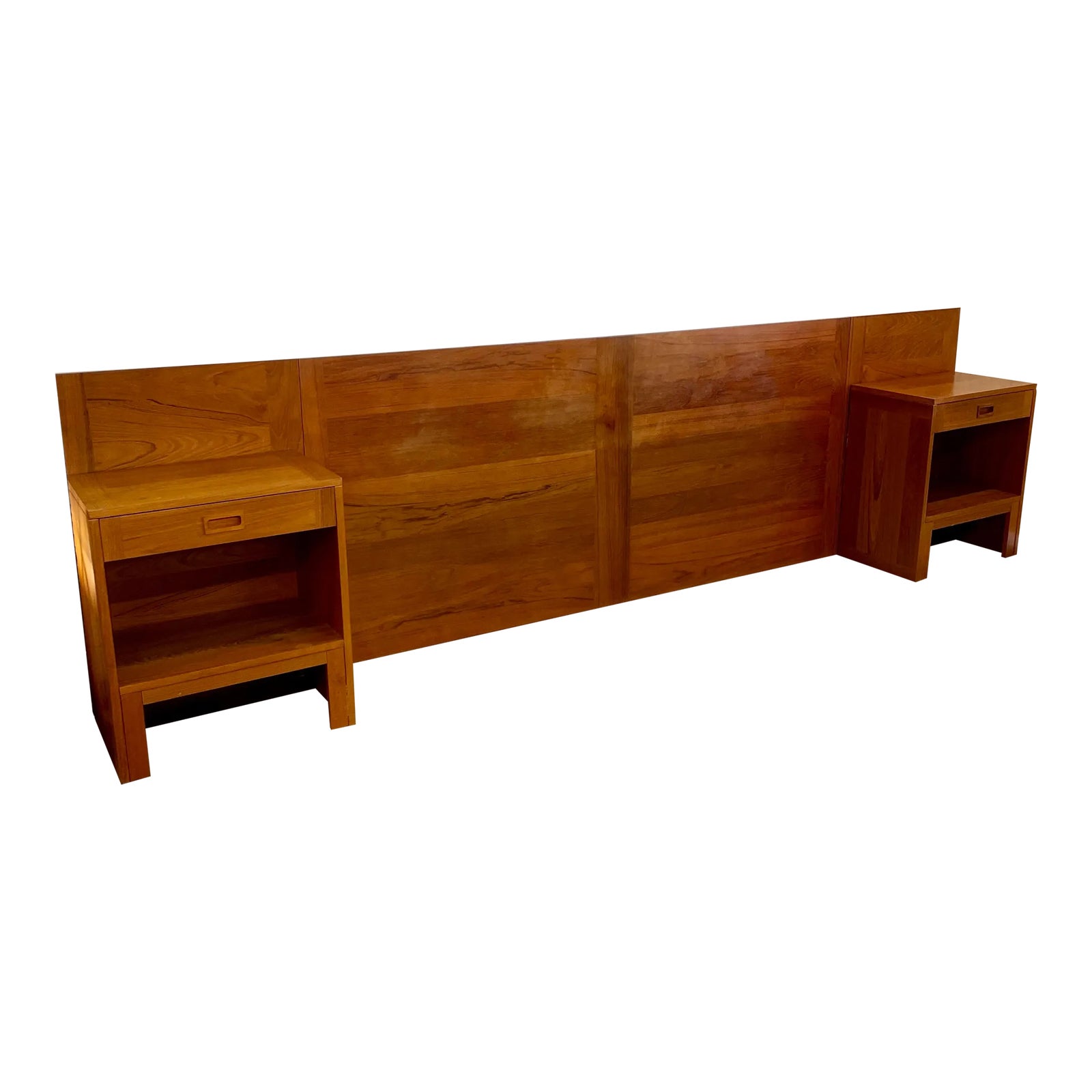 1970s Danish Teak Kingsize Headboard with Bedside Tables | Chairish