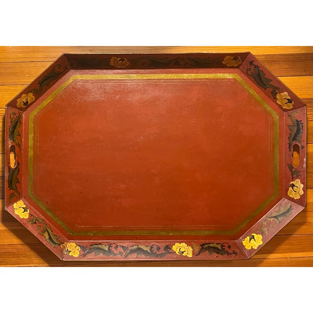 Very Large 32" Antique 19th Century English Regency Brick Red Tole Tray ...