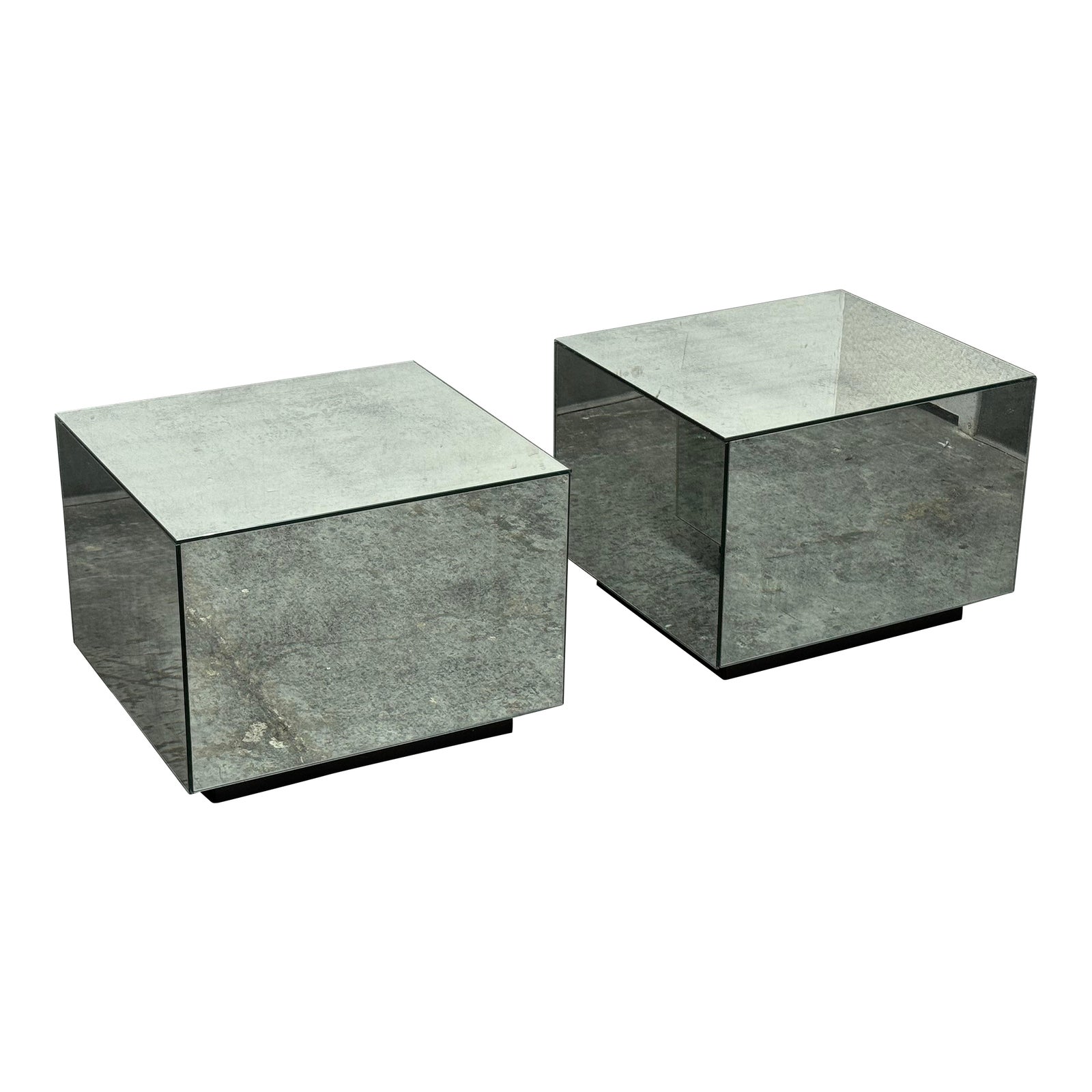 Bespoke Mirrored Cube Side Tables, Pair | Chairish