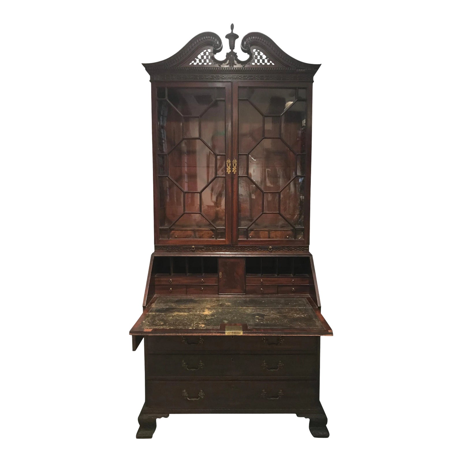 Chippendale Mahogany Display Secretary Desk | Chairish