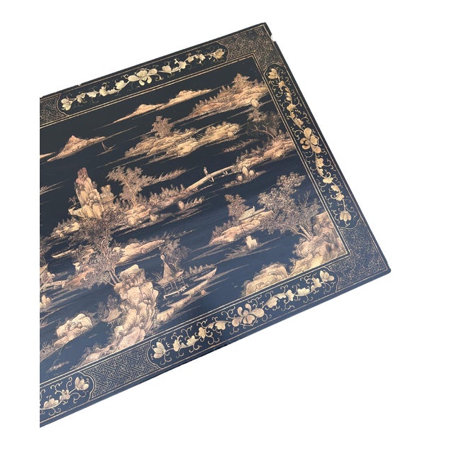 Vintage Chinoiserie Hand-Painted Landscape Coffee Table | Chairish