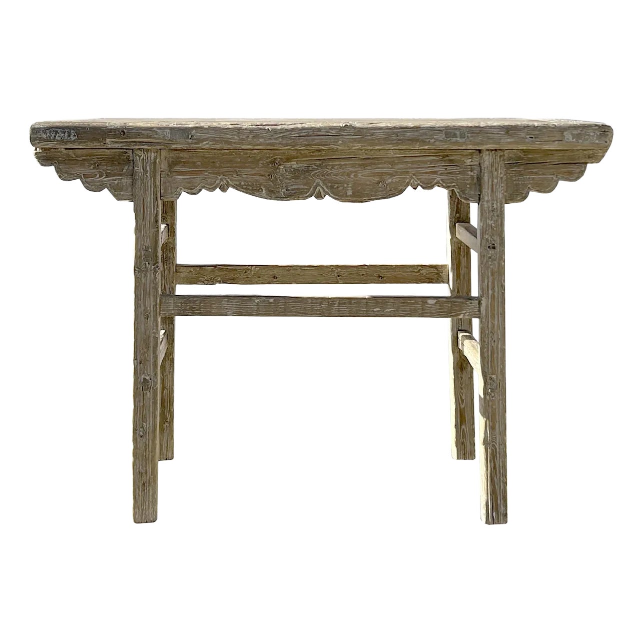 Rustic Raw Bleach White Wash Wood Rectangular Console Side Table | Chairish
