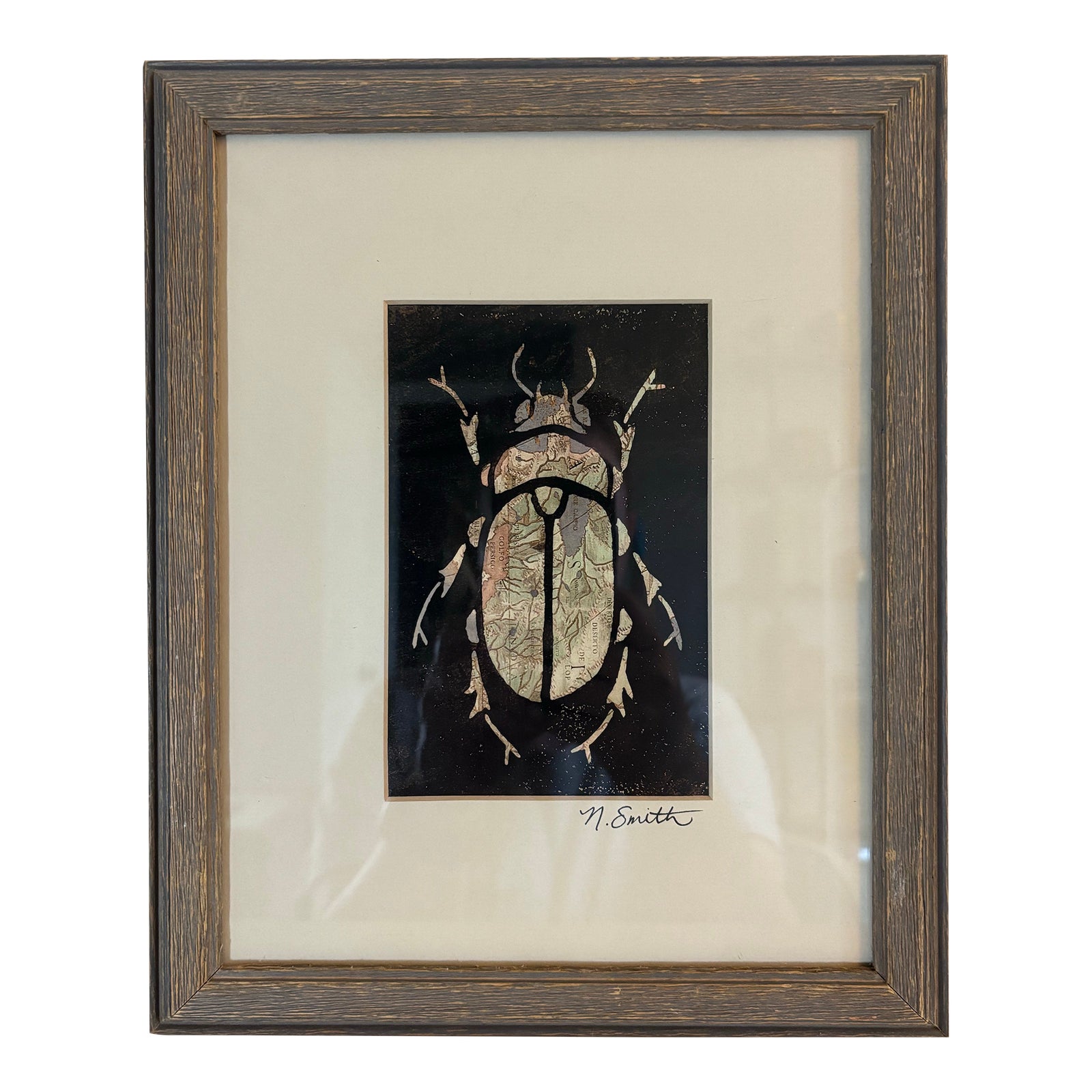 Atlas Beetle (Mixed Media Linocut Print) Signed and Framed | Chairish