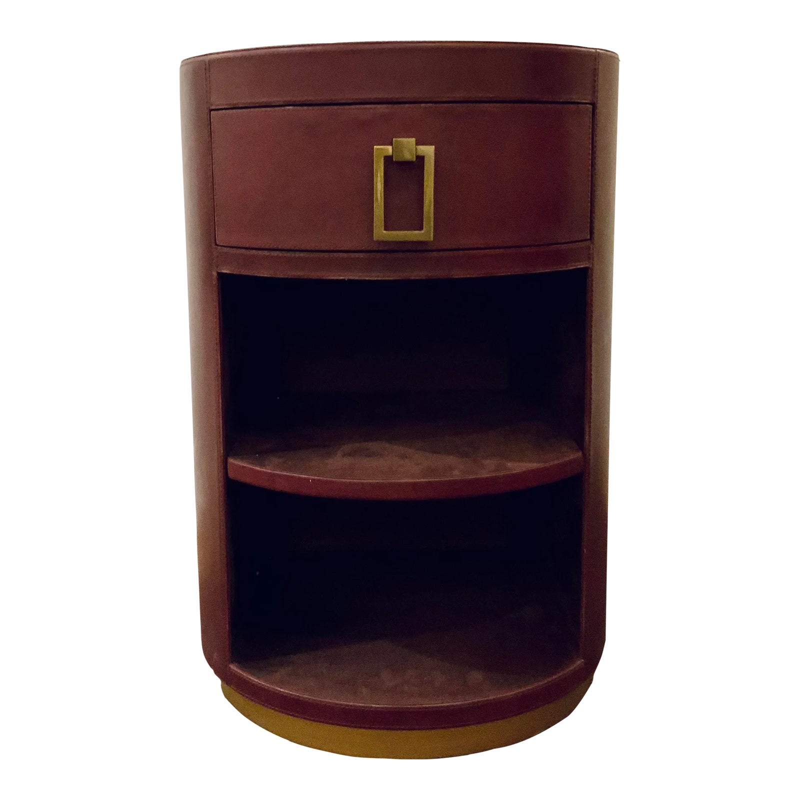 Currey & Co. Modern Merlot Leather Wrapped Side Table Prototype | Chairish