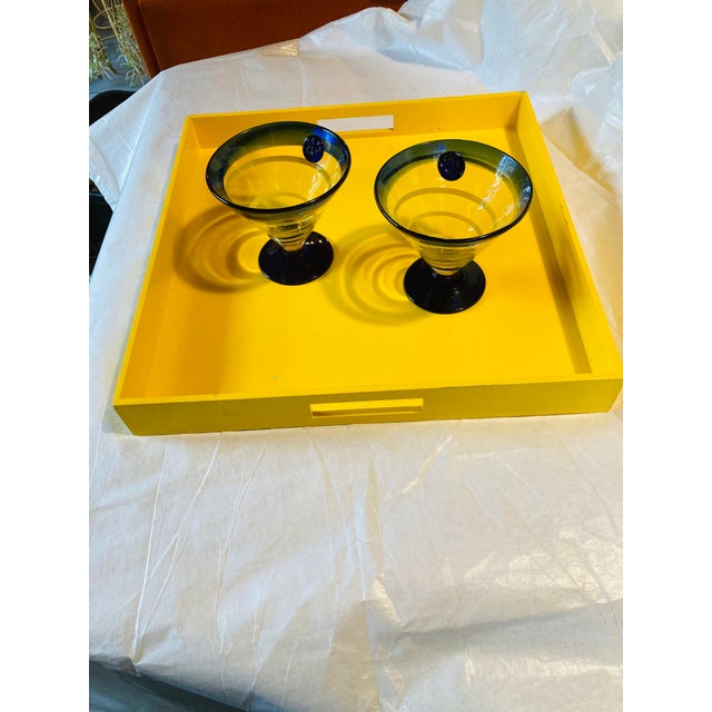 Vintage Lacquered Yellow Serving Tray | Chairish