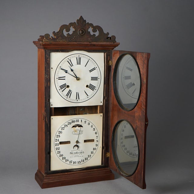 Antique Ithaca Double Dial Walnut Calendar Clock, Circa 1866 | Chairish