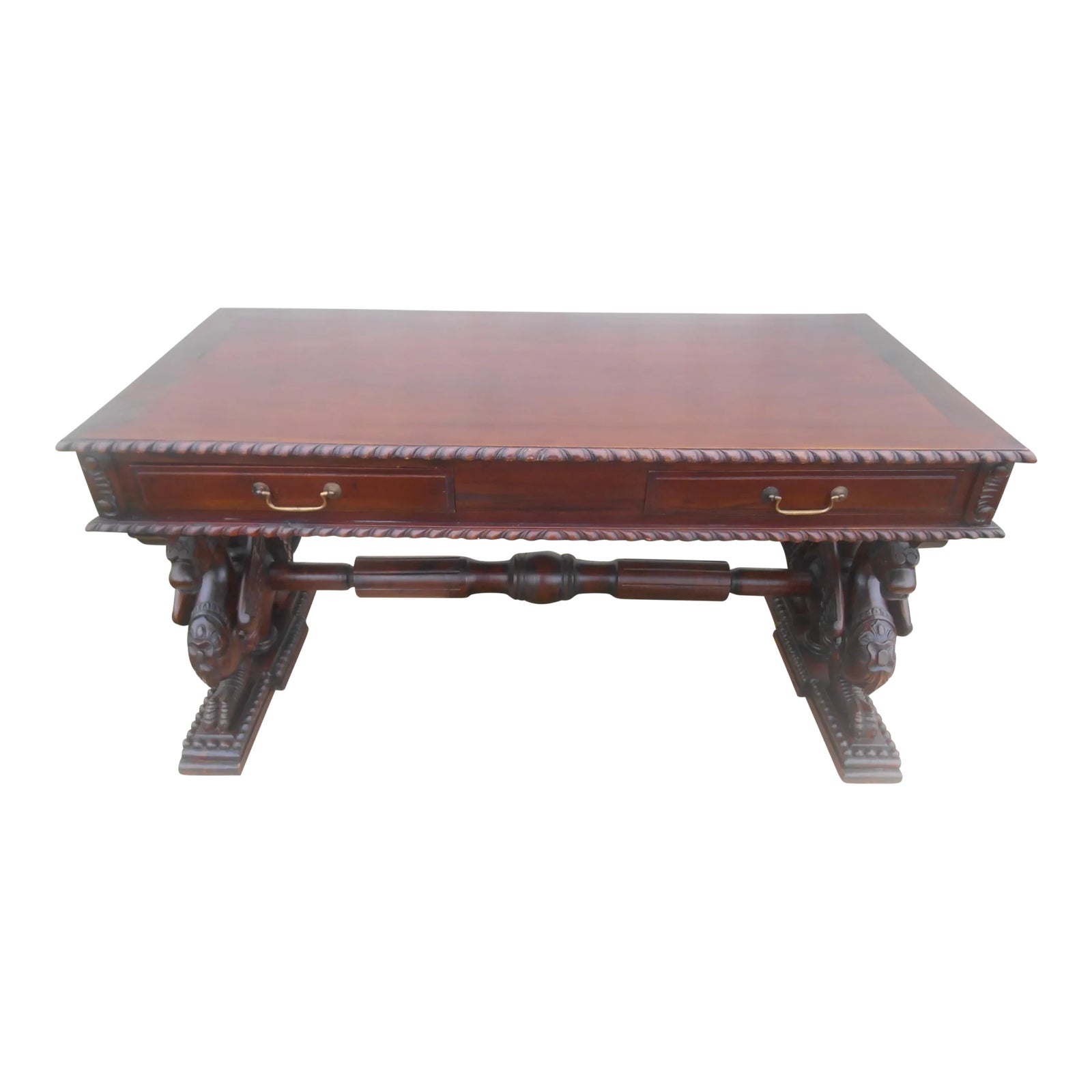 Stunning Hand Carved Double Eagle Executive / Writing Desk | Chairish