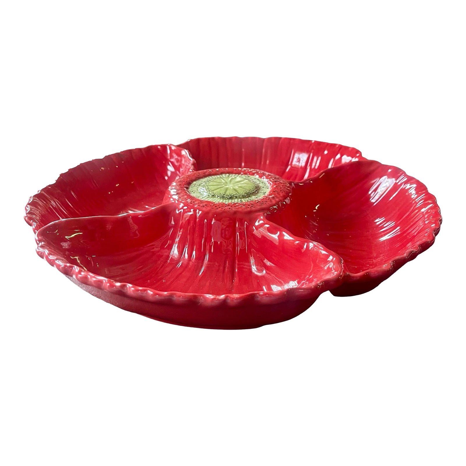 Red Poppy Fleur Rouge Ambiance 4 Part Relish Dish | Chairish