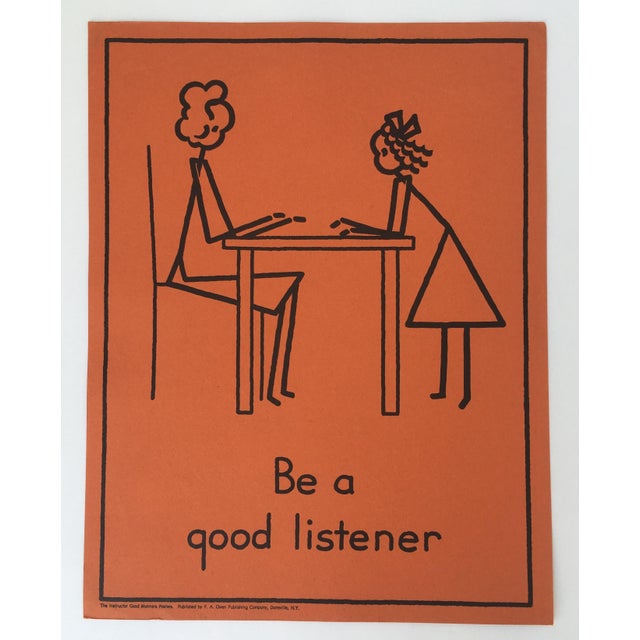 1940s "Good Manners" Double-Sided Stick Figure Poster | Chairish