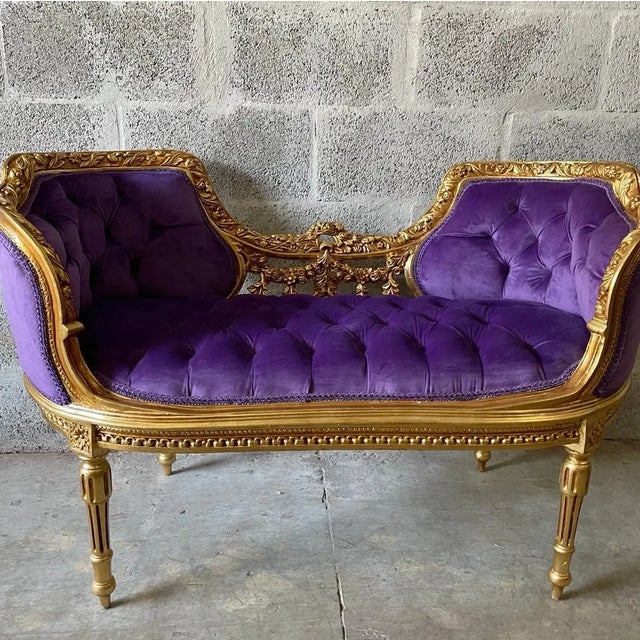 French Tufted Purple Velvet Bench | Chairish