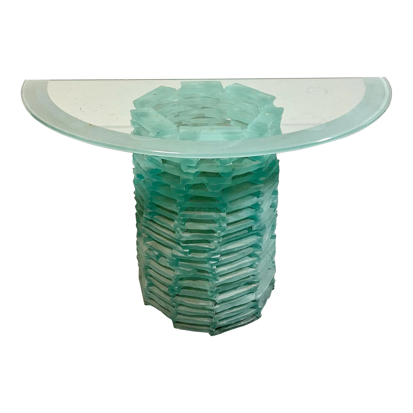 Murano Stacked Glass Block Gueridon Demilune ConsoleTable | Chairish