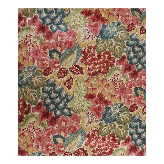 Vintage P Kaufmann Pink and Blue Floral Linen Fabric 3 Yards | Chairish