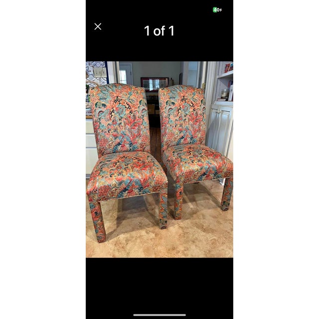 Pair of Parsons Upholstered Printed Chairs | Chairish