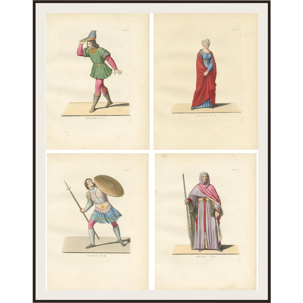 Bonnard, Medieval Costume Figures, Hand-Colored Engravings, 1845, Set ...