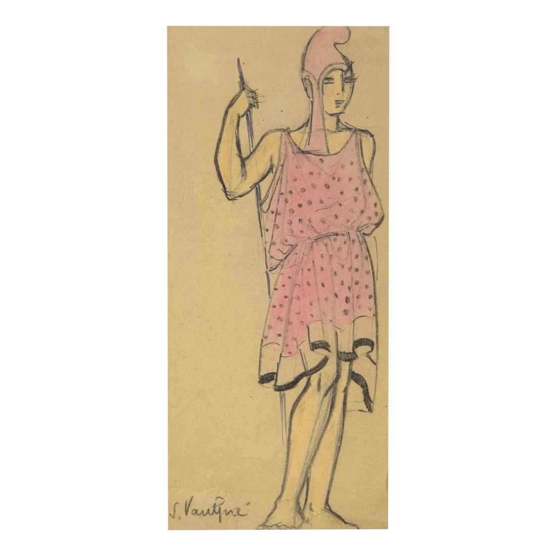 Simone Vaulpré, Theatrical Costume, Drawing, Early 20th Century | Chairish