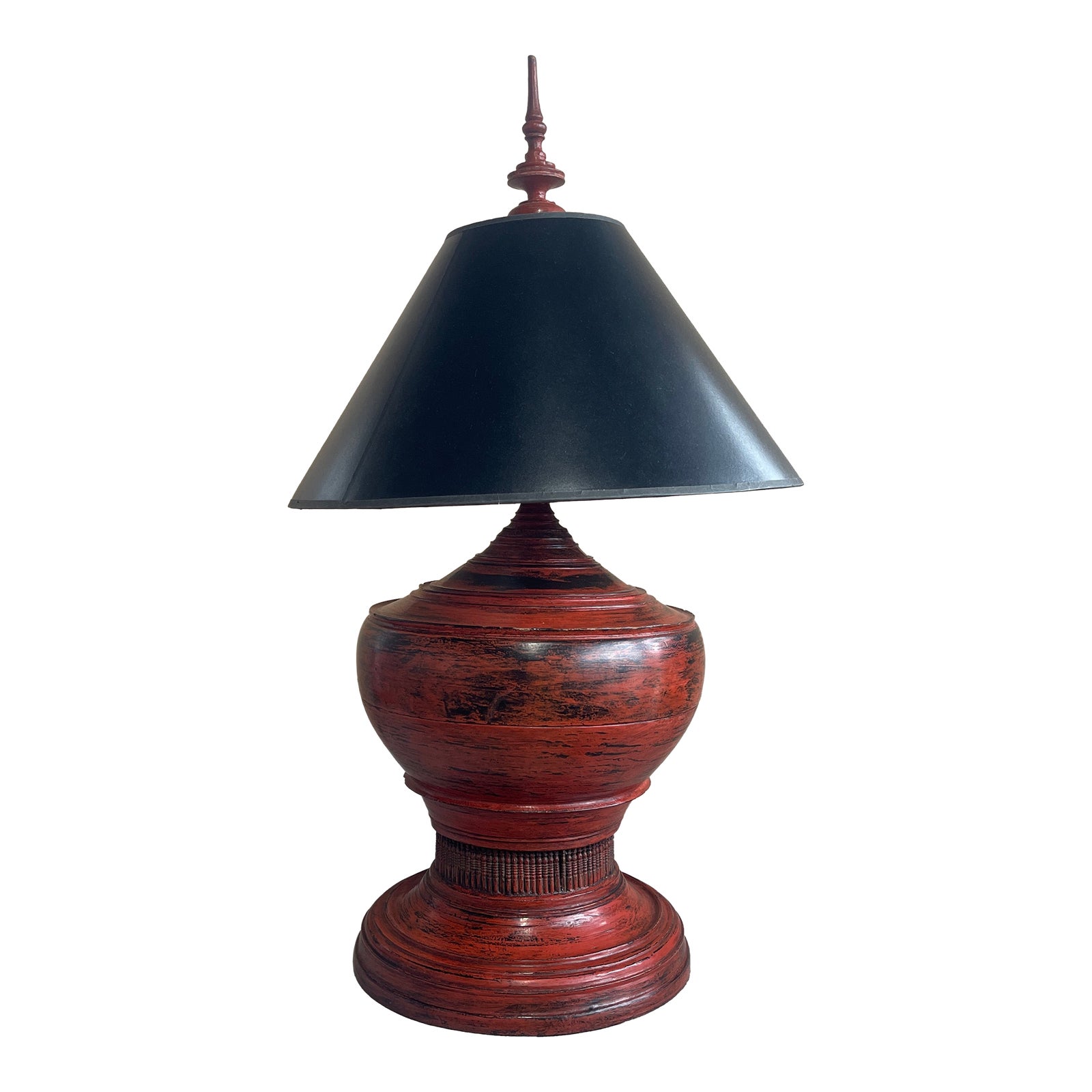 Vintage Red Lacquer Burmese Offering Bowl Lamp | Chairish