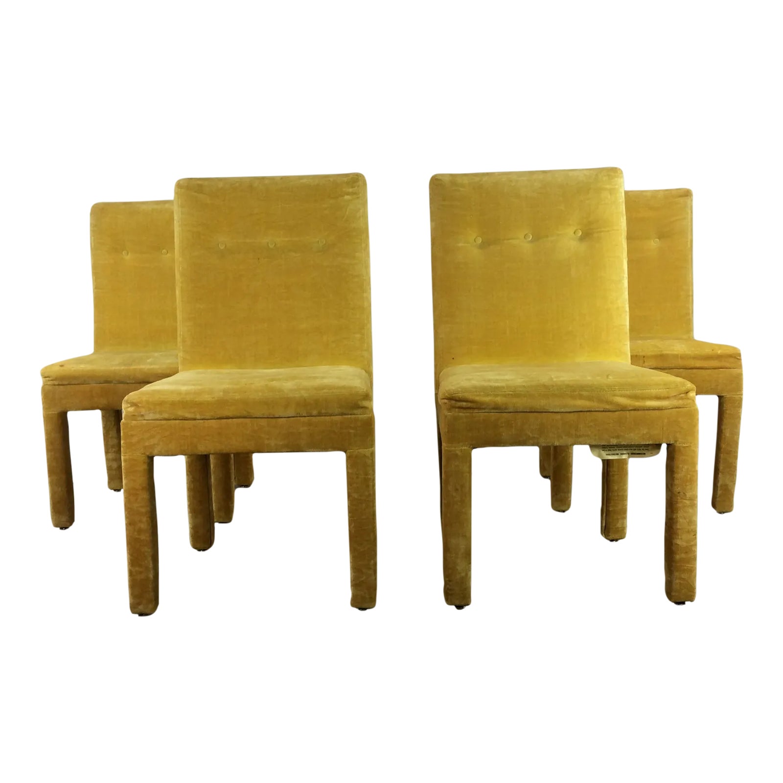 Set of 4 Post Modern Yellow Upholstered Parsons Dining Chairs | Chairish