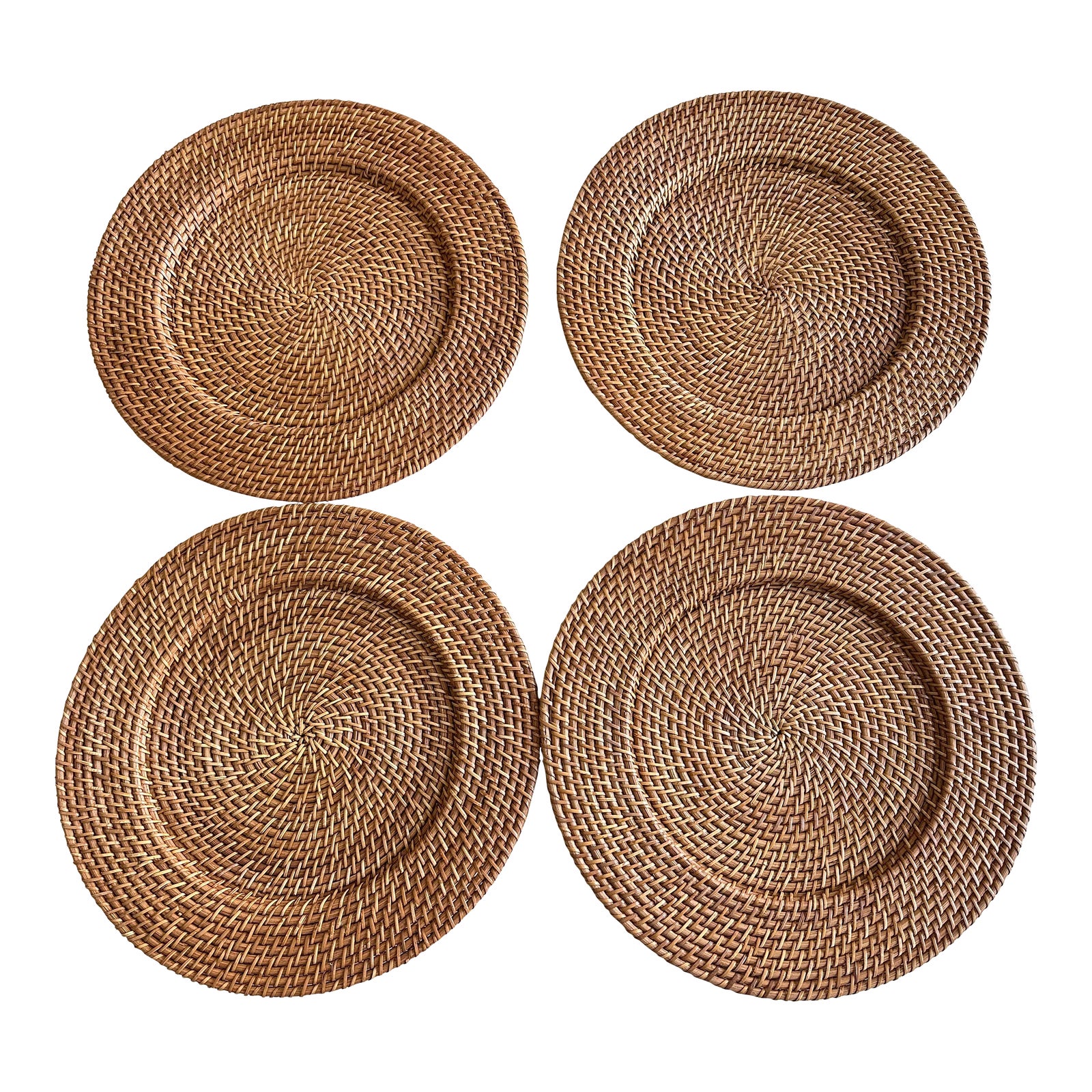 Vintage Woven Rattan Plate Chargers - Set of 4 | Chairish