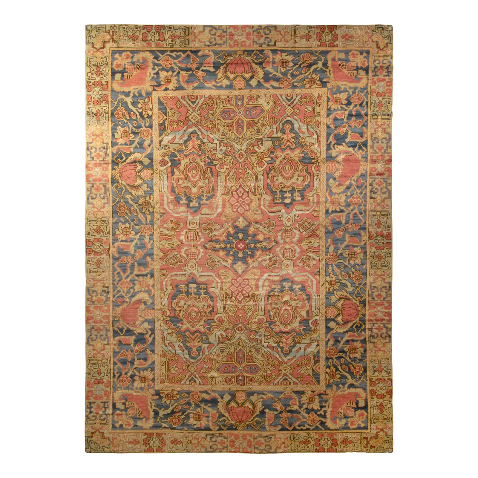 Antique Spanish Arts & Crafts Rug in Beige-Brown, Red and Blue Floral ...