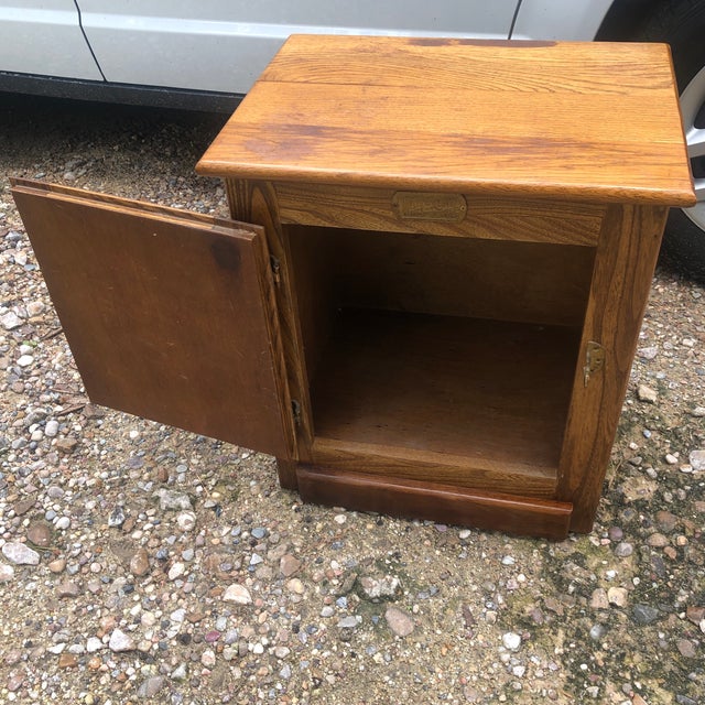 1980s Oak Side Cabinet With White Clad Hardware | Chairish