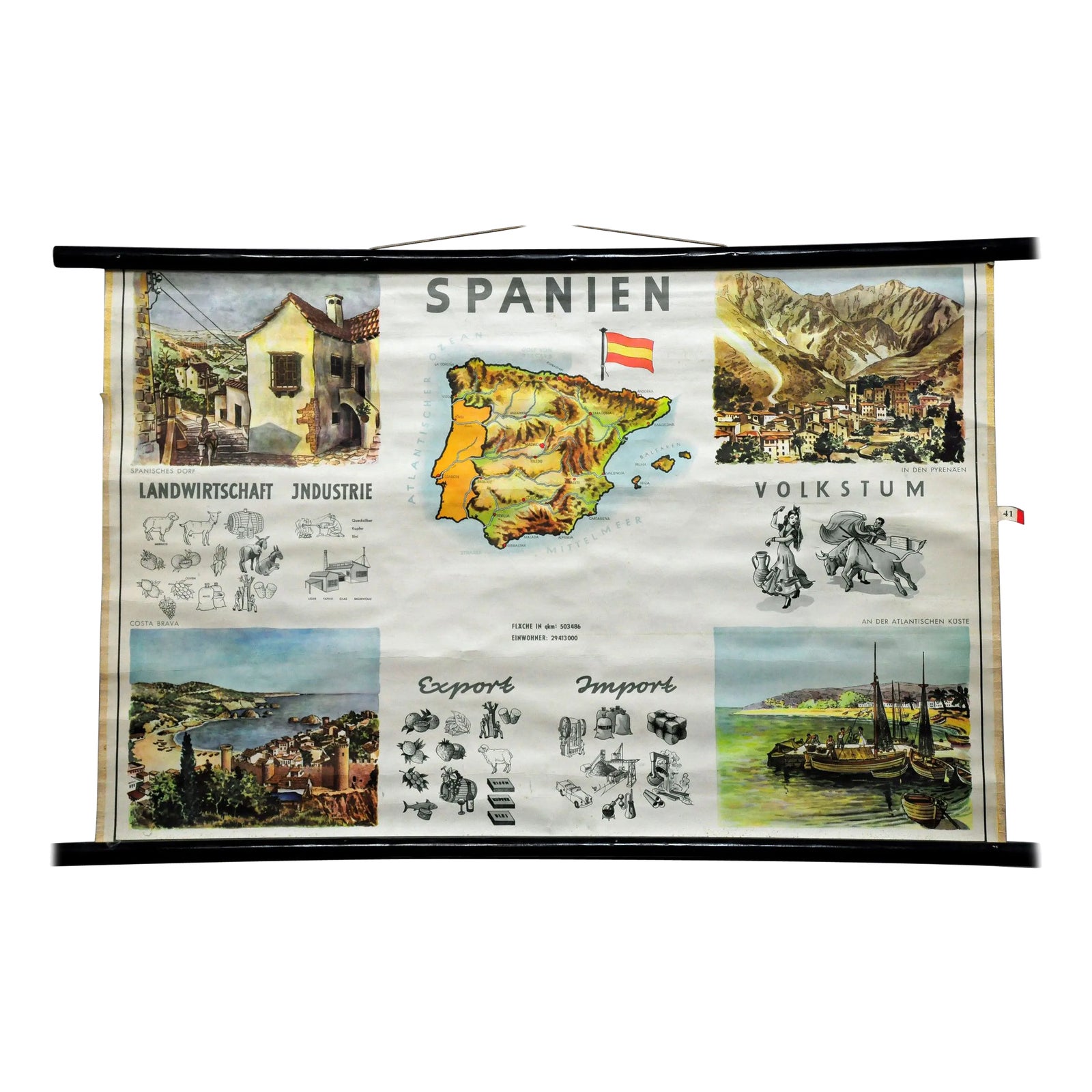 Spain Landscape Culture Souvenir Rollable Map Poster Wall Chart | Chairish