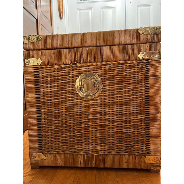 Mid 20th Century Wicker Blanket Chest or Trunk With Brass Hardware ...