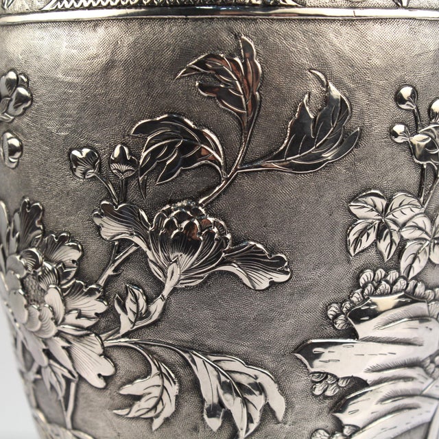 Antique Signed Chinese Export Sterling Silver Vase With Landscape and ...