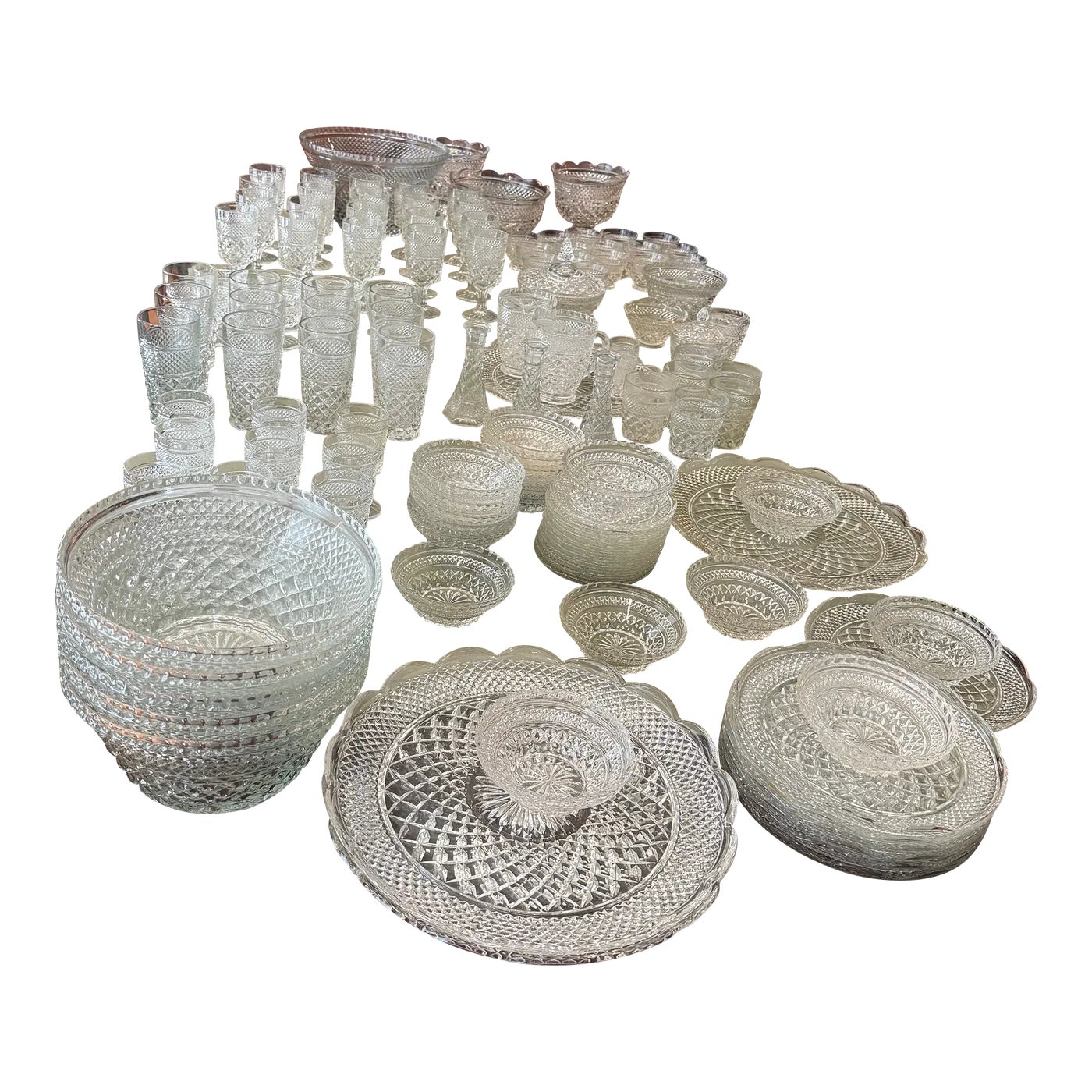 1960s Anchor Hocking Wexford Pattern Glassware Set- 137 Pieces | Chairish