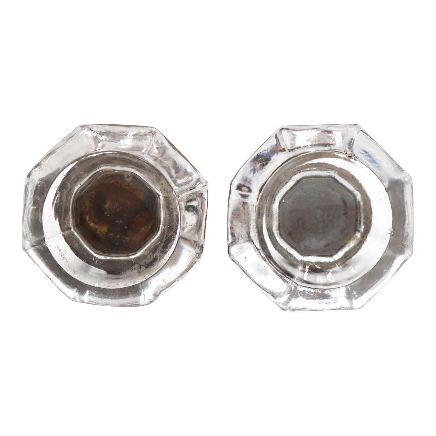 Pair of Vintage 1.25 In. Concave Octagon Glass Cabinet Knobs | Chairish