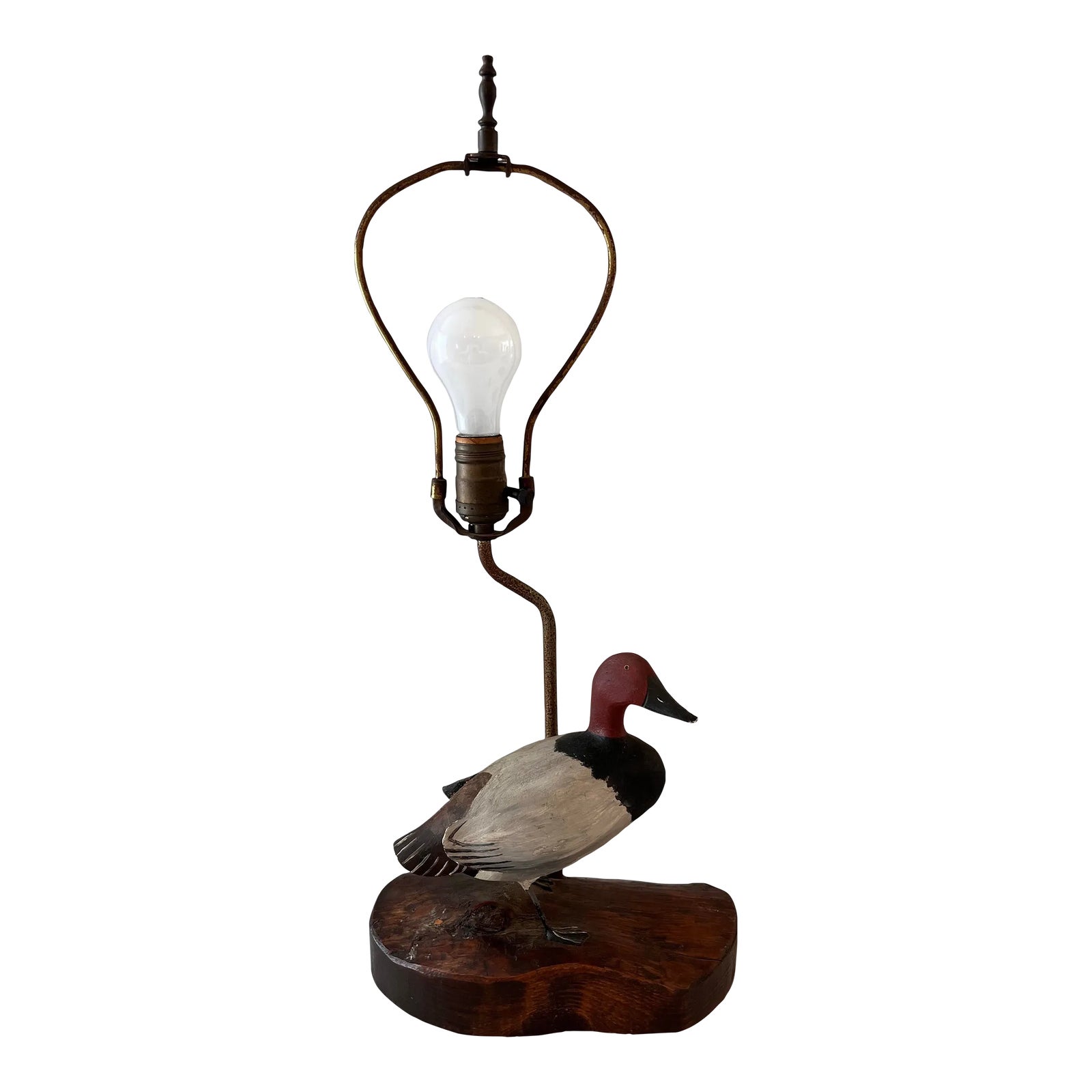 Vintage Hand Painted Wood Duck Decoy Table Lamp | Chairish