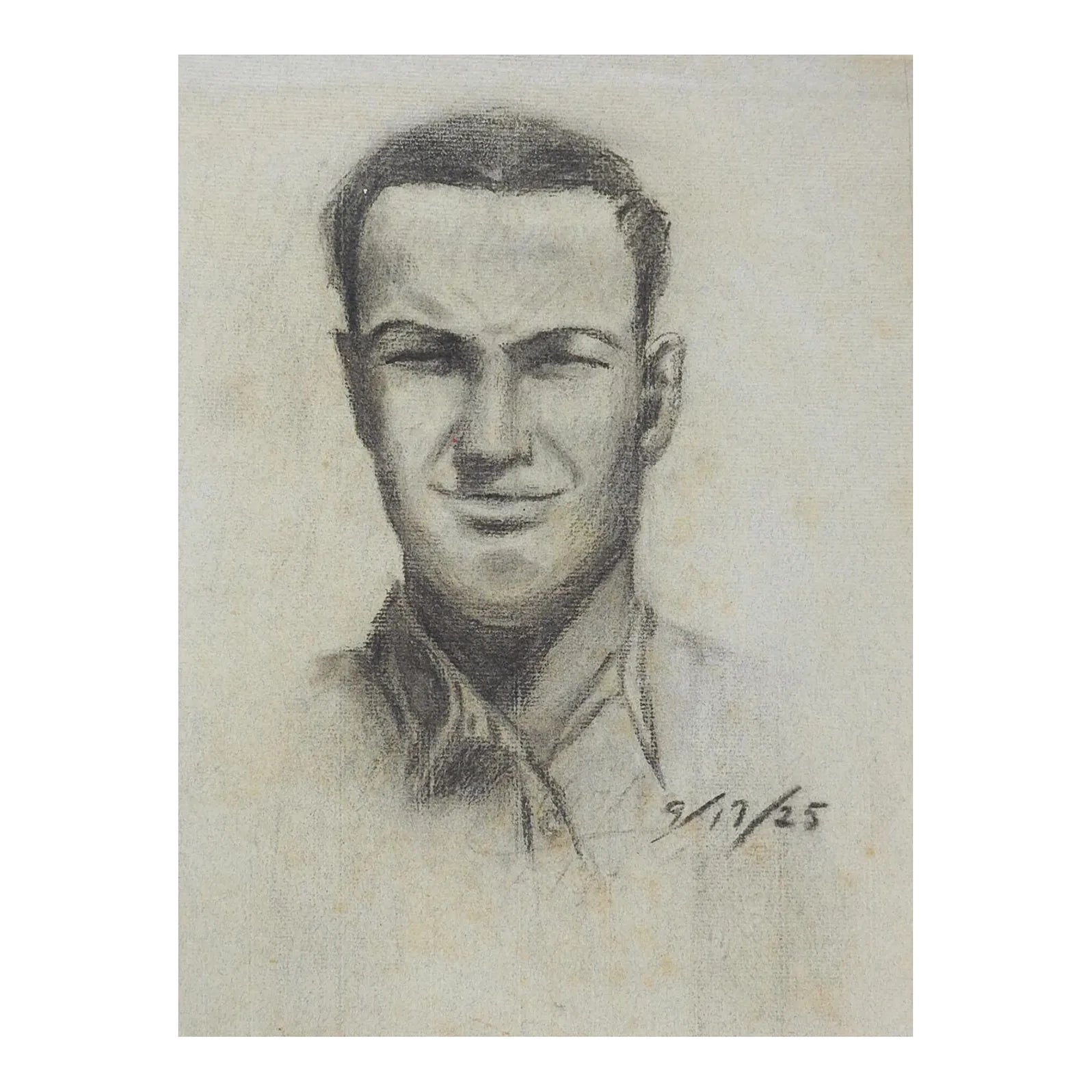 Vintage 1920's Charcoal Portrait Drawing of Man | Chairish