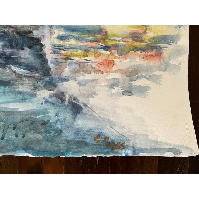 Vintage Expressionist Watercolor Painting of a Bridge Over a River by ...