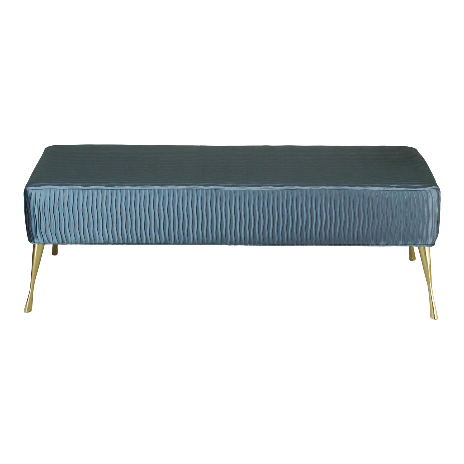 Sophisticated Italian Style Turquoise Bench With Metal Legs | Chairish