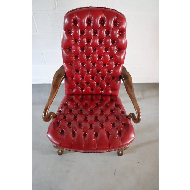 Ethan Allen Leather Tufted Shepard's Hook Armchair | Chairish