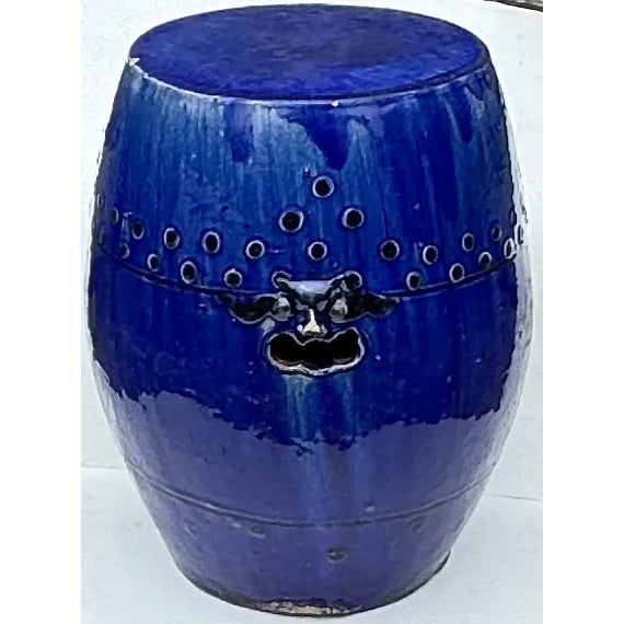 Antique Chinese Blue Glazed Terracotta Garden Stool, Drum Form | Chairish