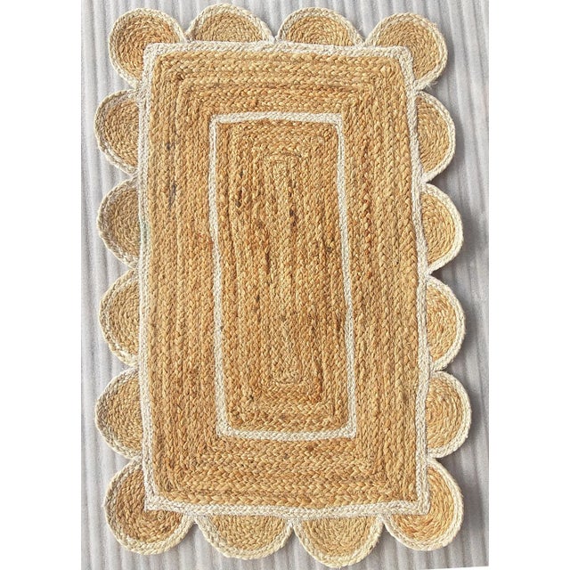 Off White Scalloped Jute Doormat | Chairish