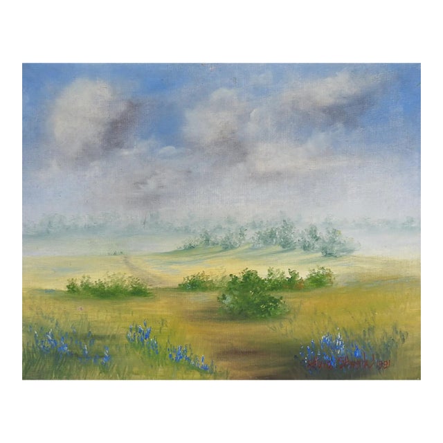Vintage 1981 Impressionist Bluebonnet Landscape Painting | Chairish