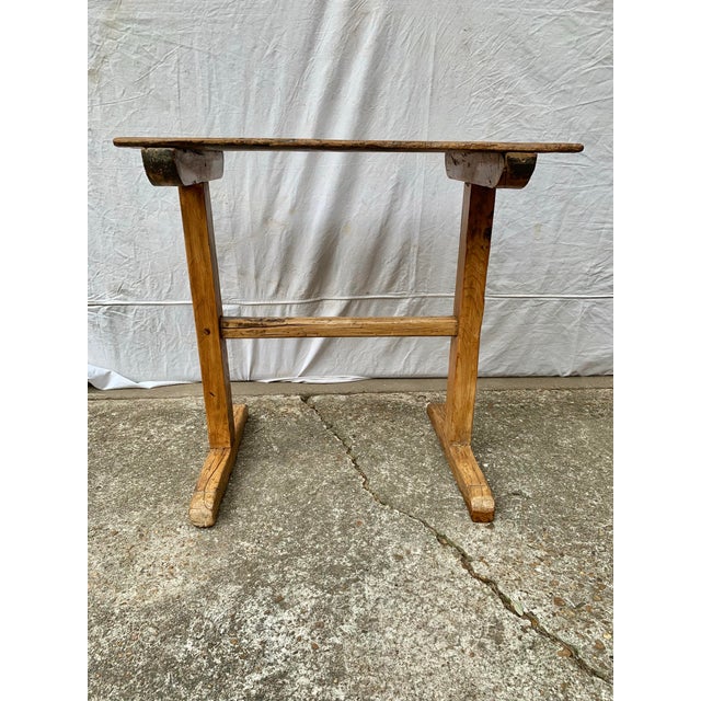 19th Century French Pine Trestle Side Table | Chairish