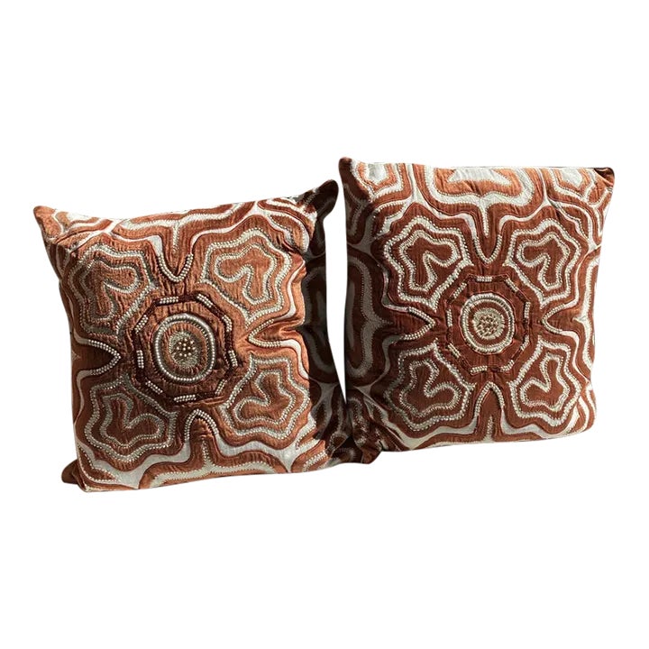 Beaded Applique Pillows- a Pair | Chairish