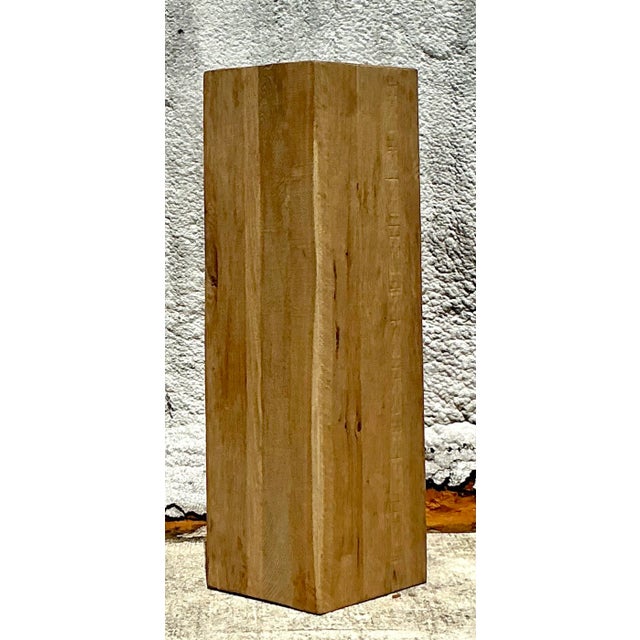 Vintage Boho Wood Grain Pedestal | Chairish