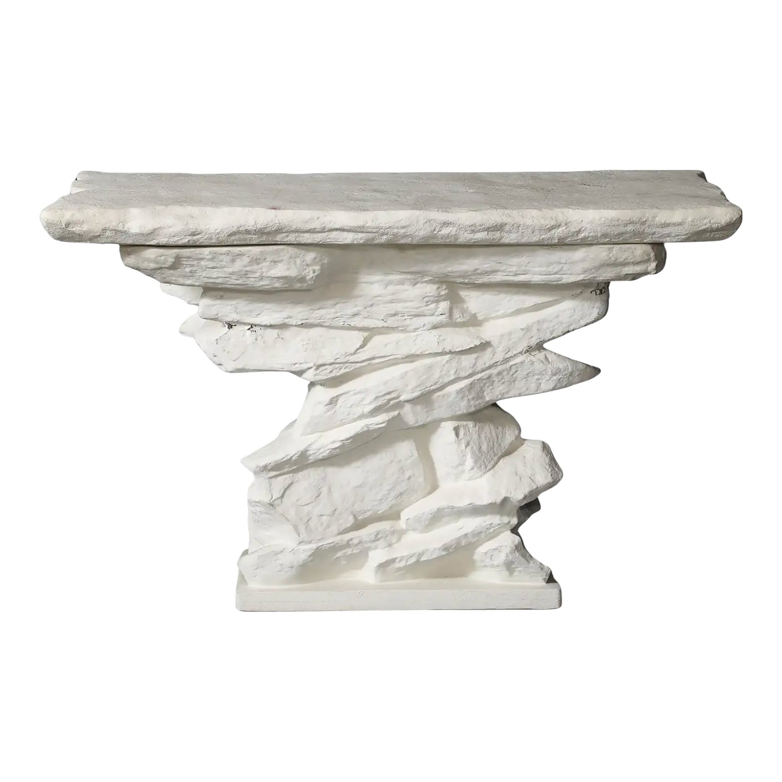 1970s White Plaster Faux Bois Console Attributed to Sirmos After Emilio ...