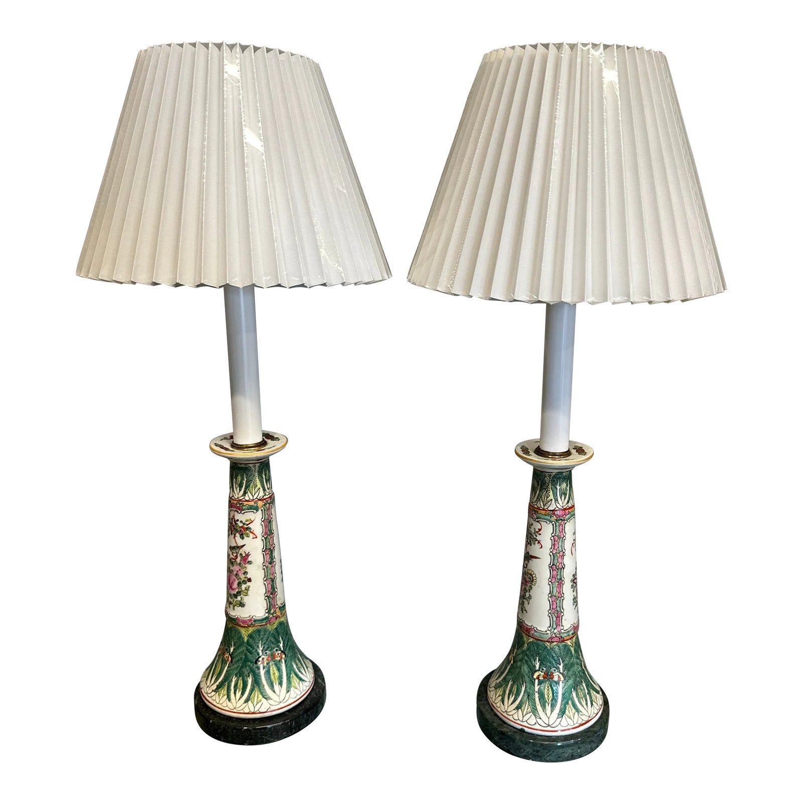 Famille Rose Lamps, Pair | Chairish