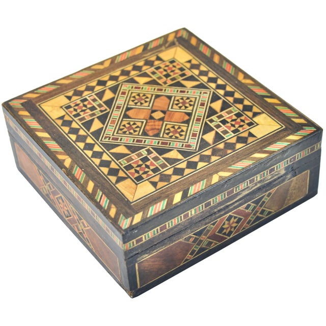 Vintage Syrian Colorful Damascene-Inlaid Art Box | Chairish