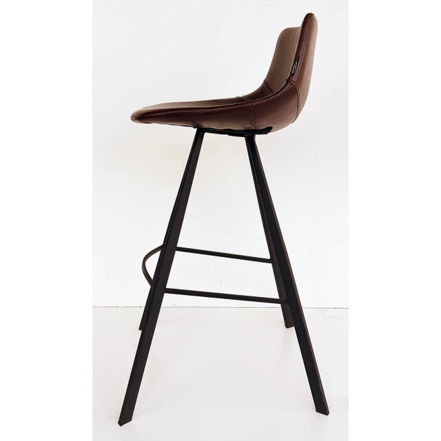 Belgian "Baseball" Faux Leather and Iron Bar Stools - a Pair | Chairish