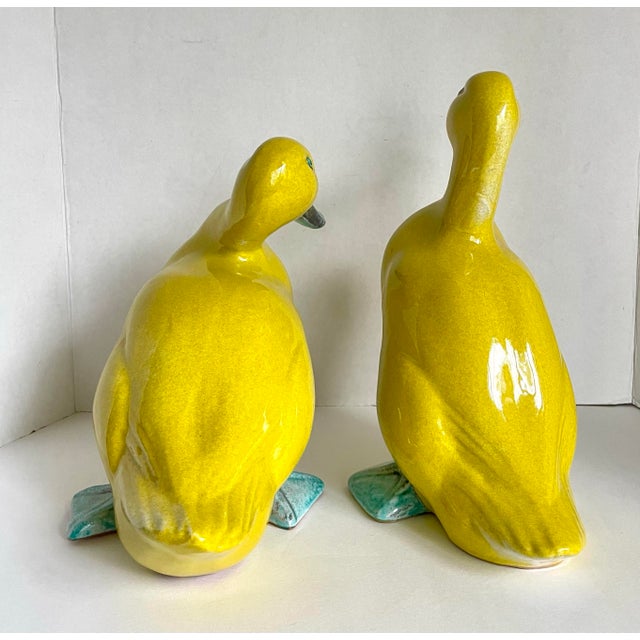 Pair of Italian Porcelain Ceramic Yellow Figurative Ducks | Chairish