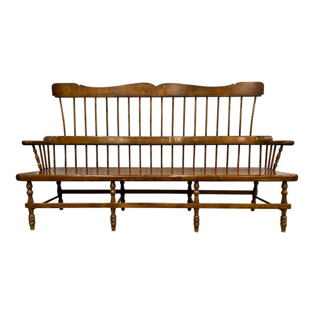 Large 1920s/30s Antique Windsor Style Wooden High Back Bench | Chairish