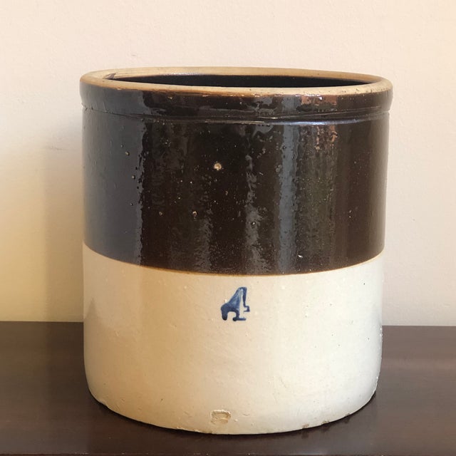 Large Antique Four-Gallon Stoneware Crock | Chairish
