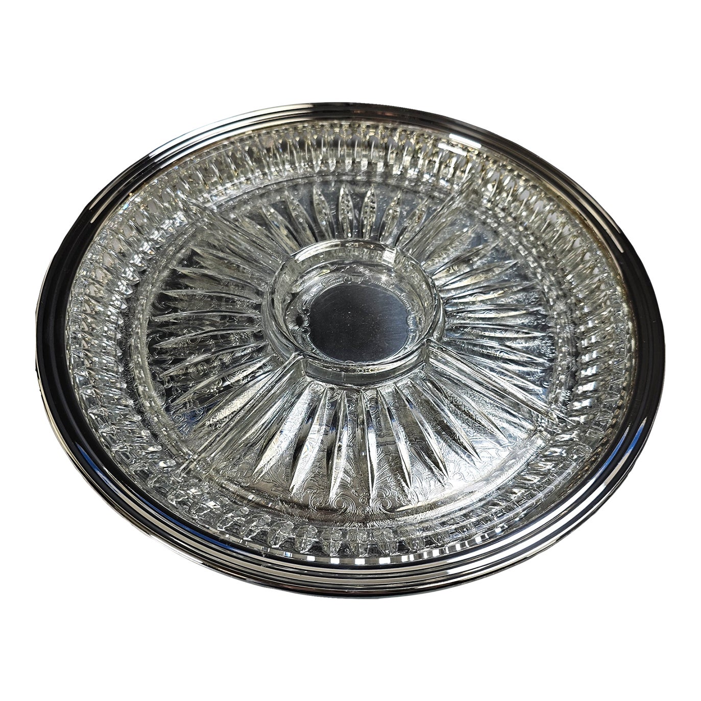 Kent Silversmiths Silverplate Serving Tray W/ Crystal Insert | Chairish